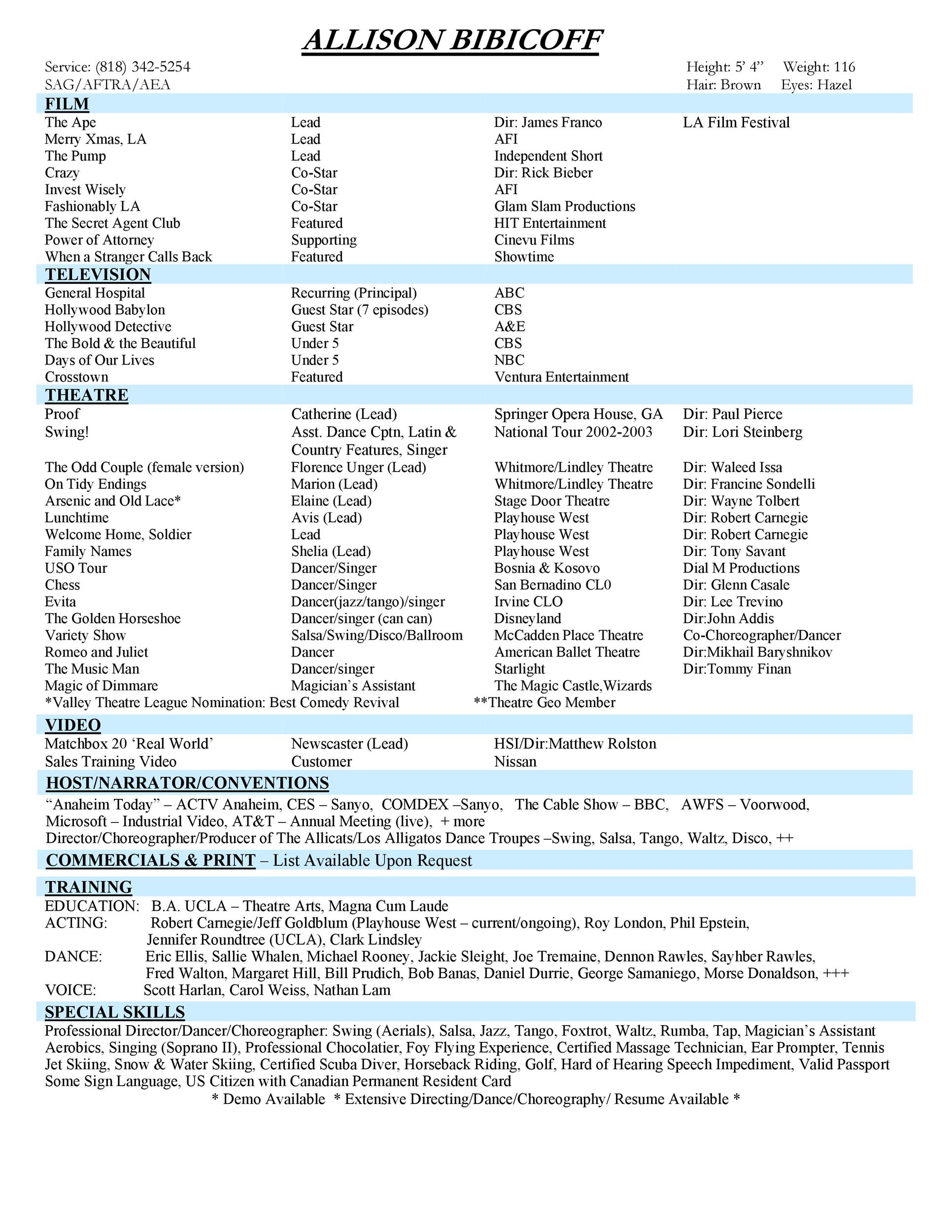 Actors/Performers CV Example - Talentlyst