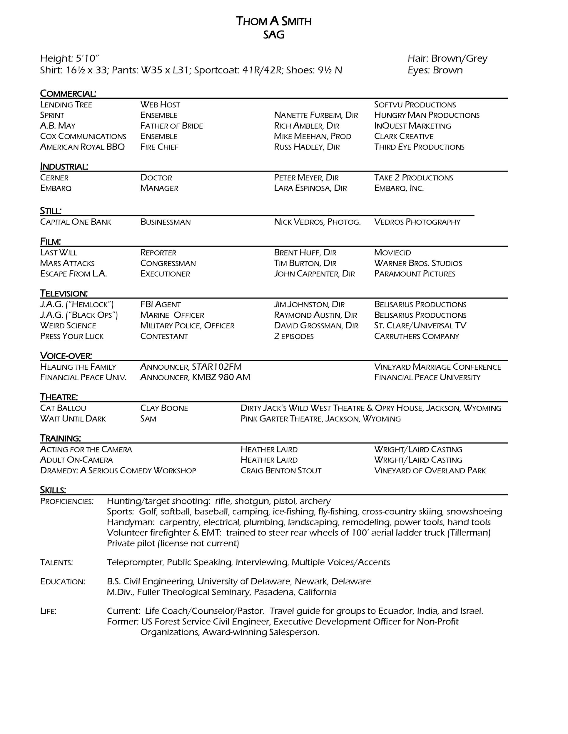 Actors/Performers CV Example - Talentlyst