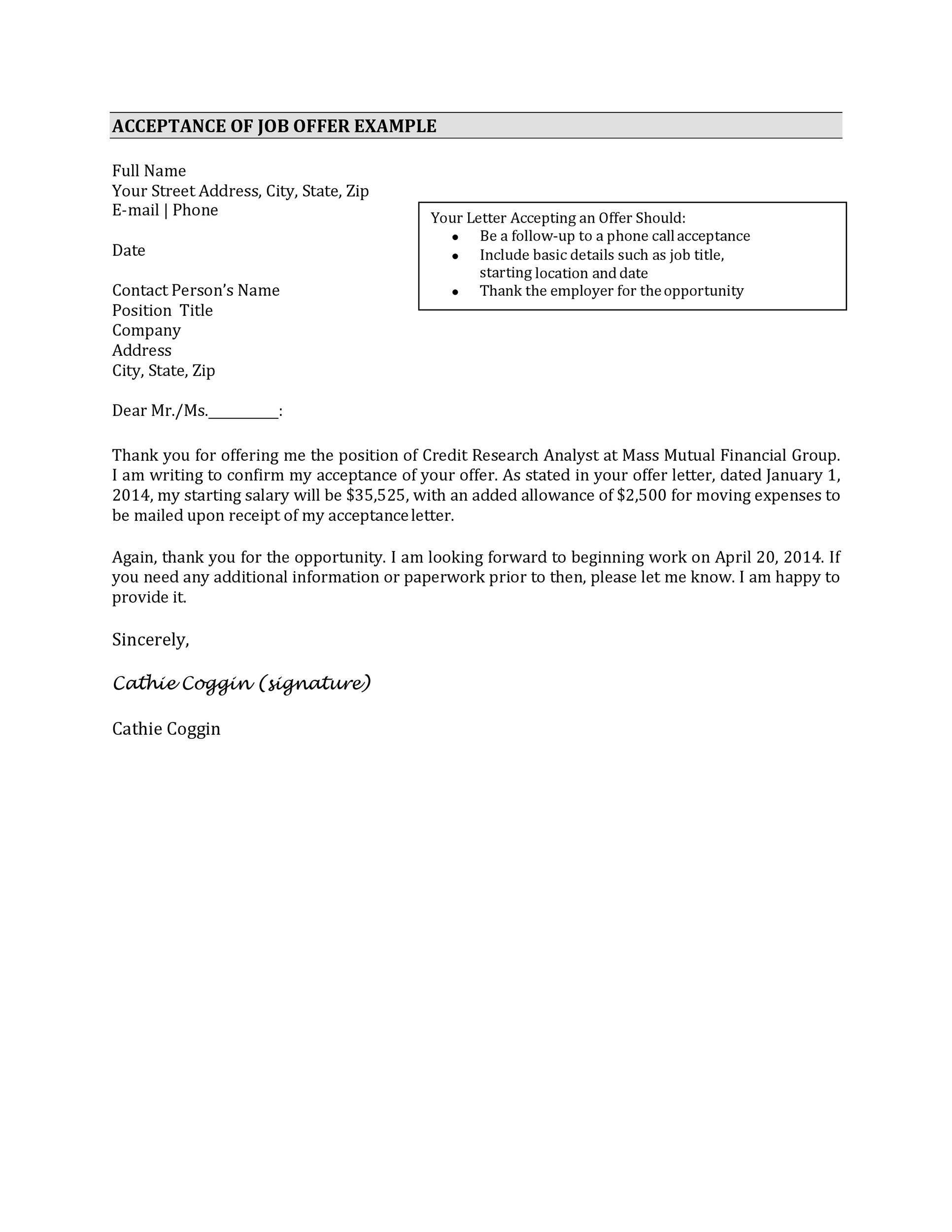 Templates for Job Offer Acceptance Letter - Talentlyst