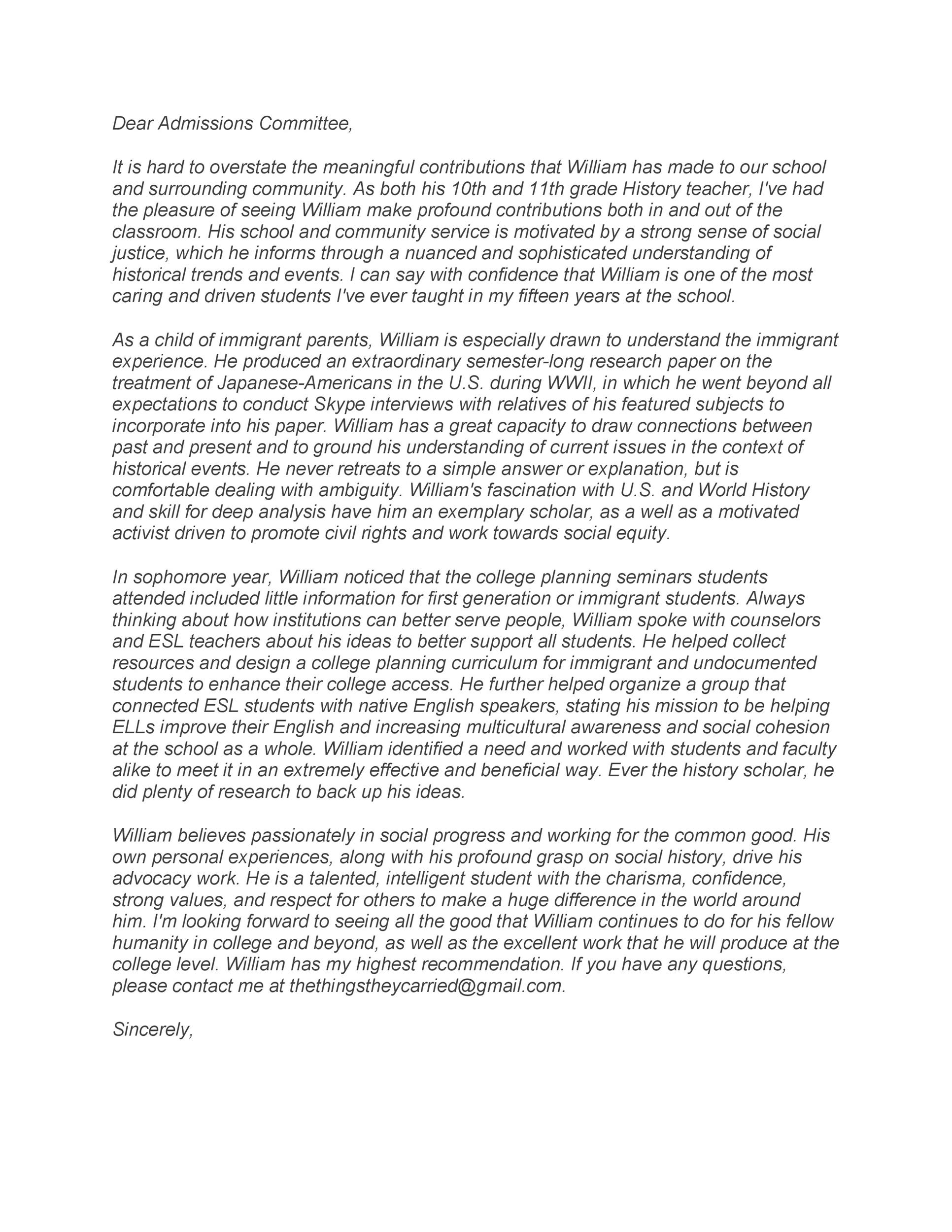 Recommendation Letter from Teacher - Talentlyst